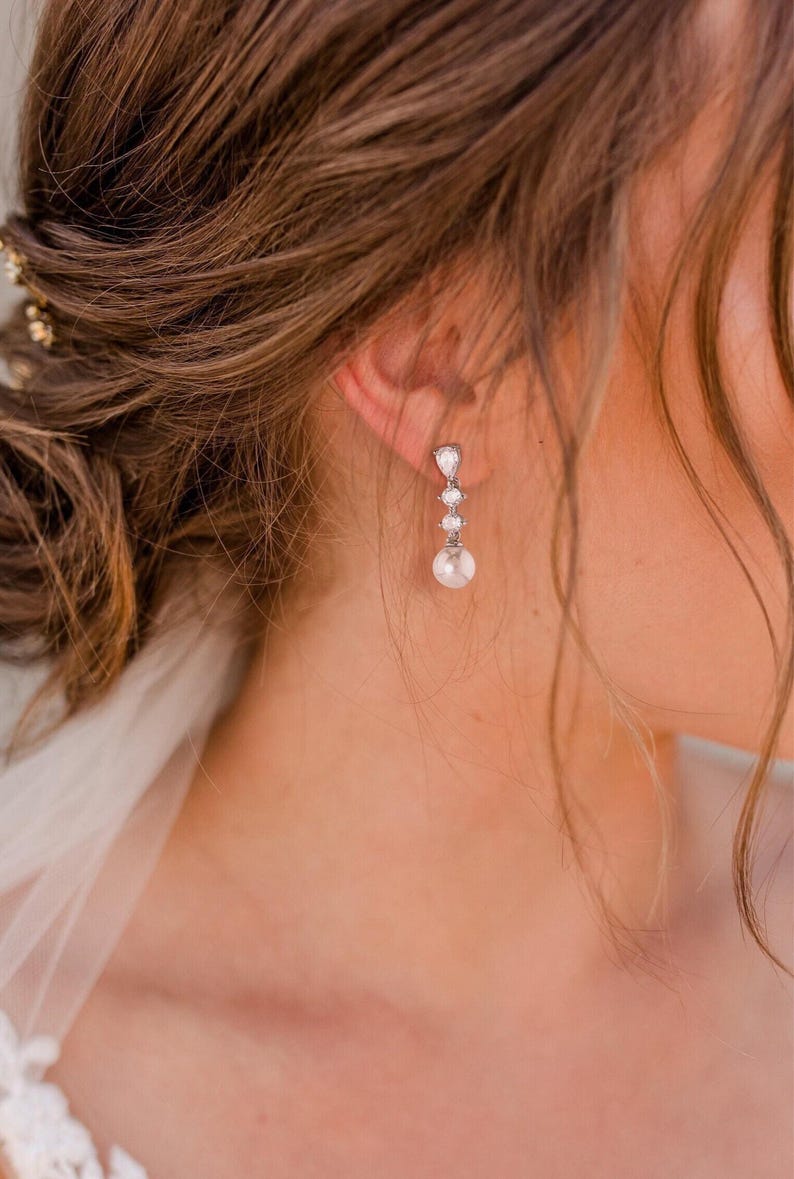 Bridal Earrings Pearl Wedding Earrings Pearl and Diamond Earrings Gold ...