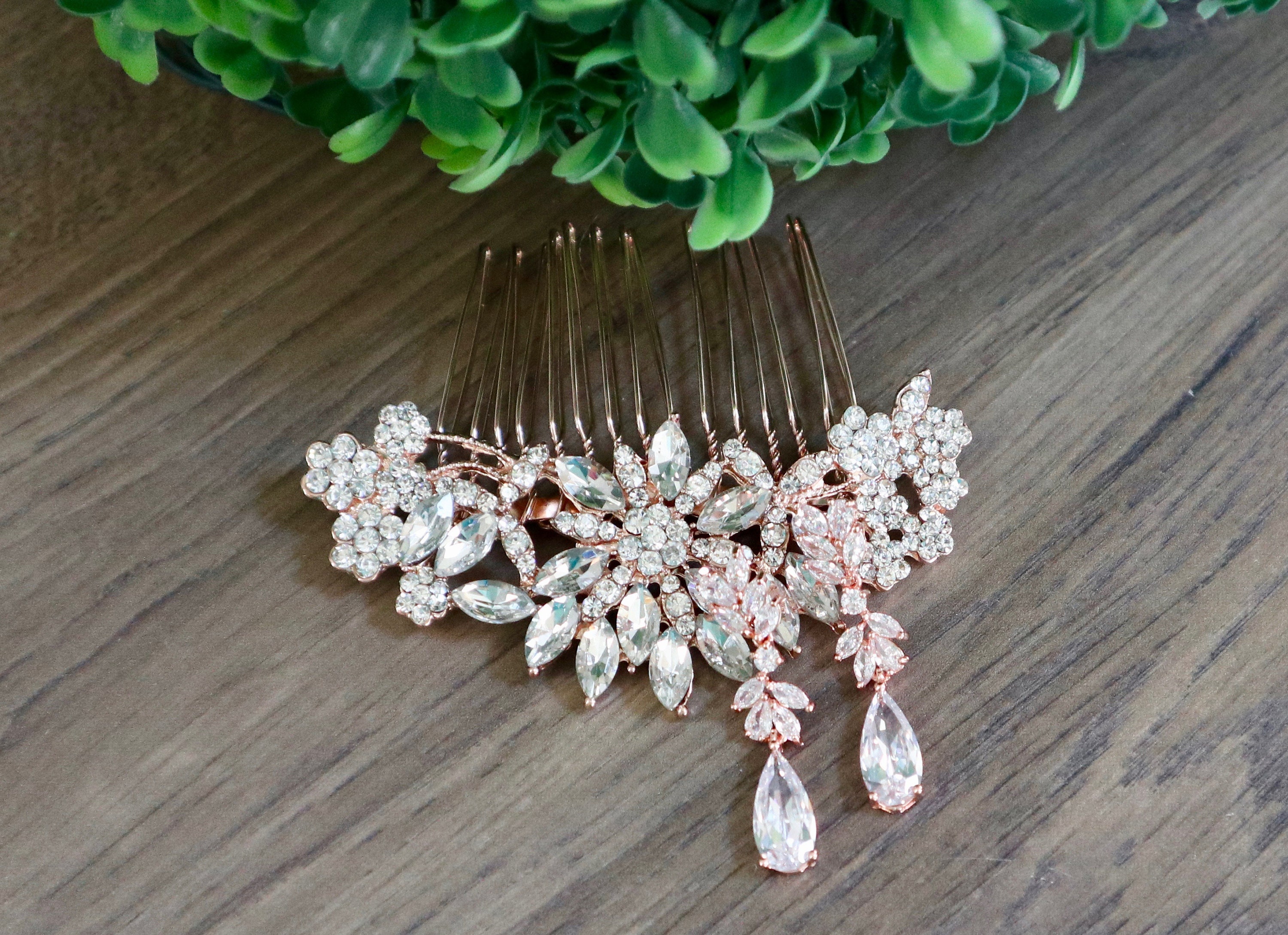 Crystal Bridal hair comb Rose Gold Bridal hair comb Bridal | Etsy