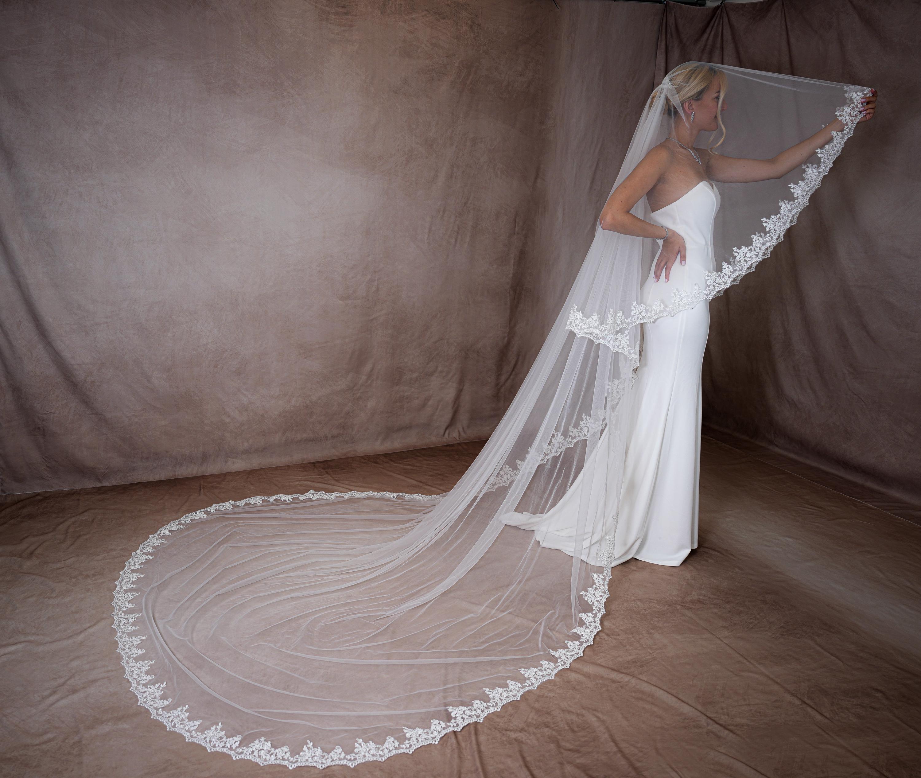 Wedding Veil With Blusher Statement Veil Lace Veil Cathedral Veil With ...