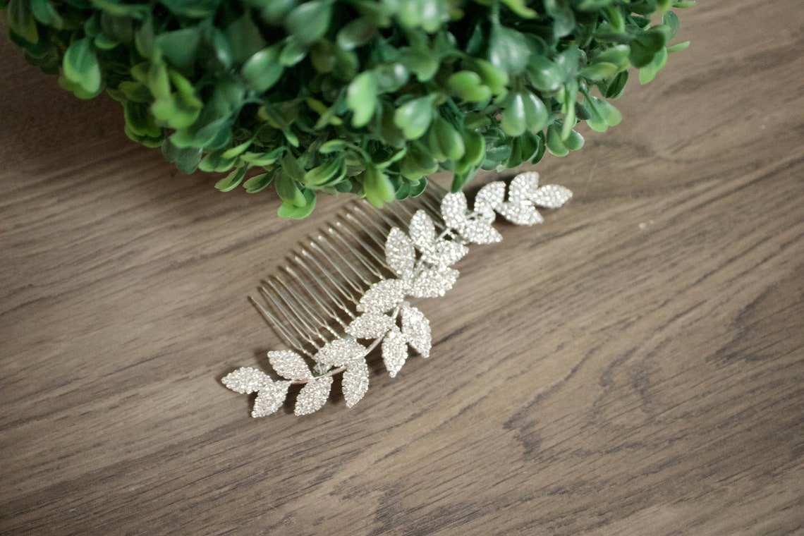 Leaf Bridal Hair Piece Crystal Bridal Hair Accessories Silver Etsy