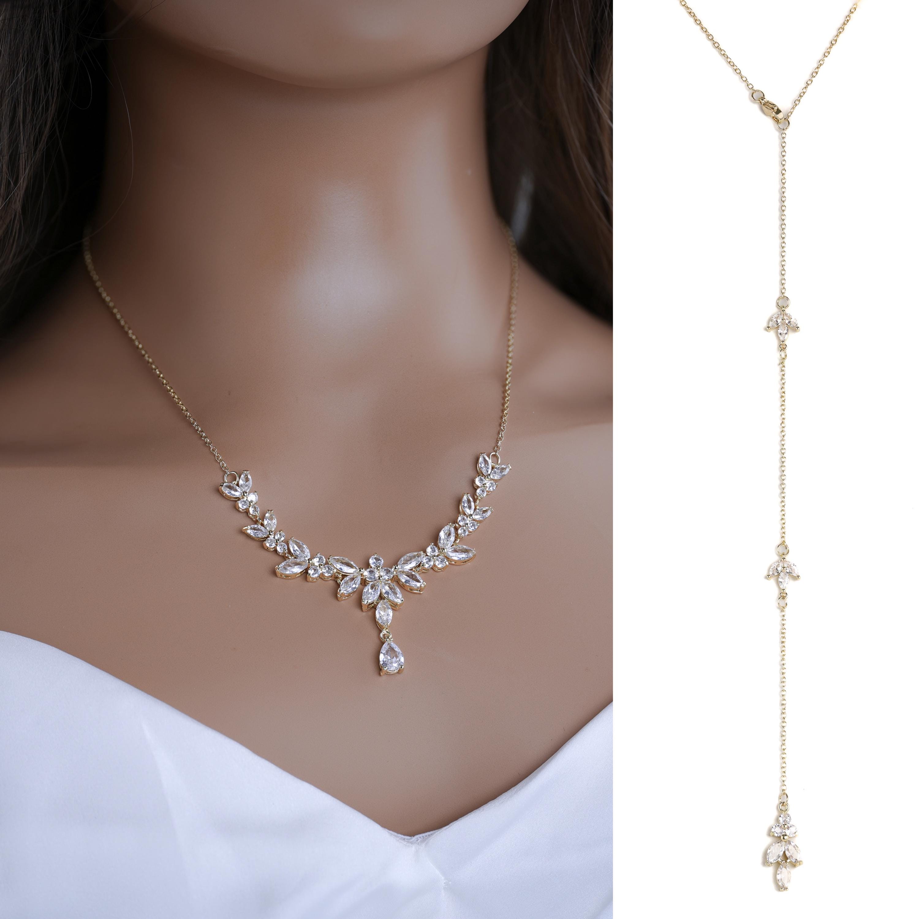 Backdrop Necklace Rose Gold Wedding Jewelry for Bride Silver Bridal Jewelry Crystal Bridal Backdrop Necklace Set Bridal Jewelry Set Etsy