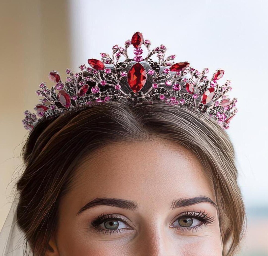 Red Crown Red Black Tiara Crystal Tiara Princess Hair Piece Gold ...