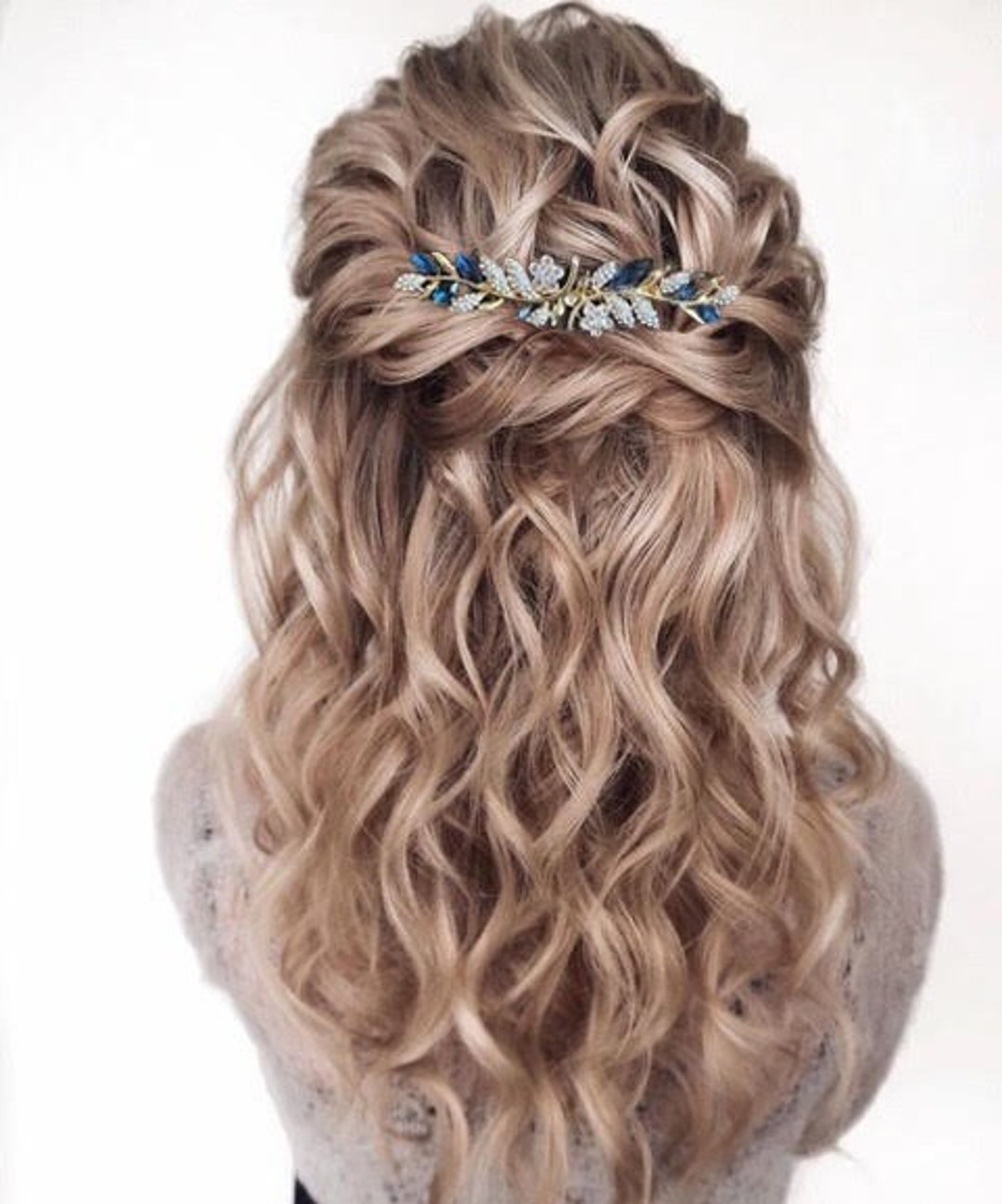 Blue Sapphire Hair Piece Crystal Hair Comb Floral Bridal Hair ...