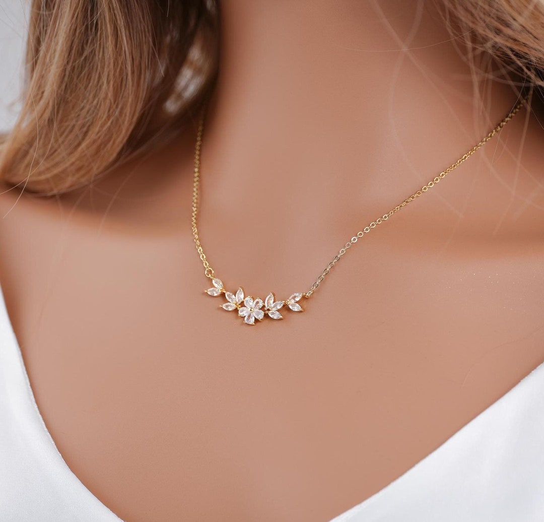 Wedding Necklace Gold Floral Wedding Jewelry for Bride Gold Bridal ...