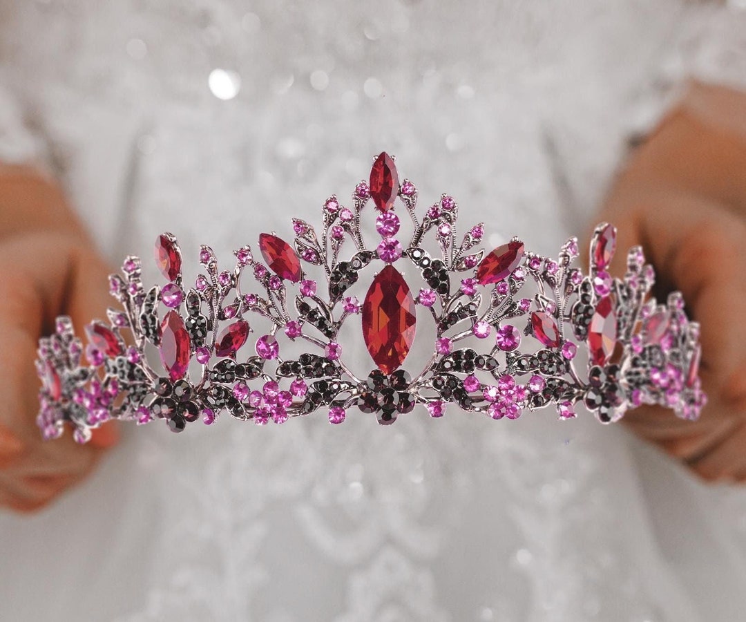 Tiara Crown Red Black Tiara Crystal Tiara Princess Hair Piece Gold ...