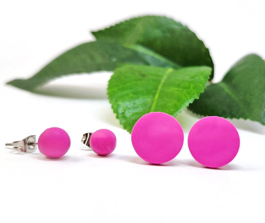 Fuchsia Pink Studs, 12 Mm Round or 6 Mm Ball Stud Earrings, Matte ...