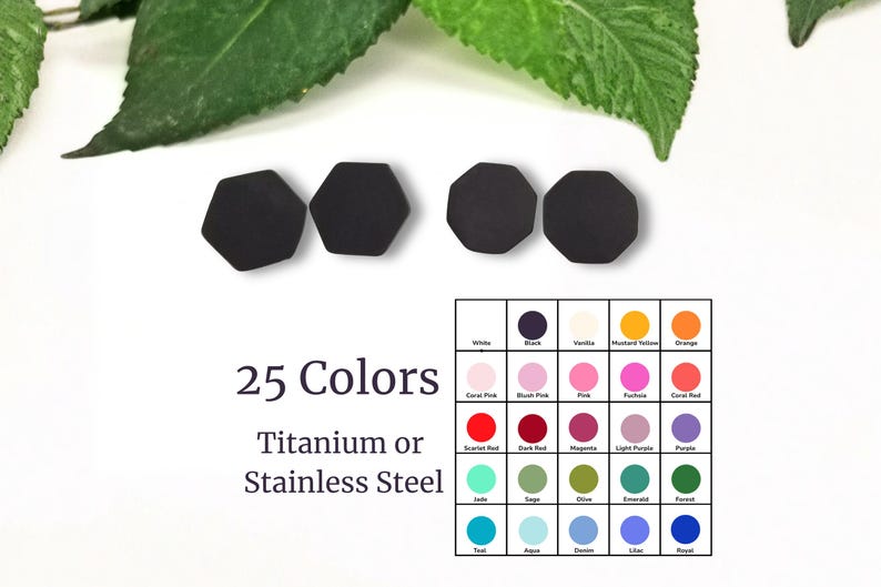 Matte Clay Stud Earrings: Octagon or Hexagon, 25 Colors, Surgical Steel ...