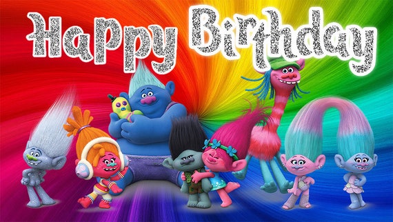 Trolls Party Sign Happy Birthday instant download Small sign | Etsy