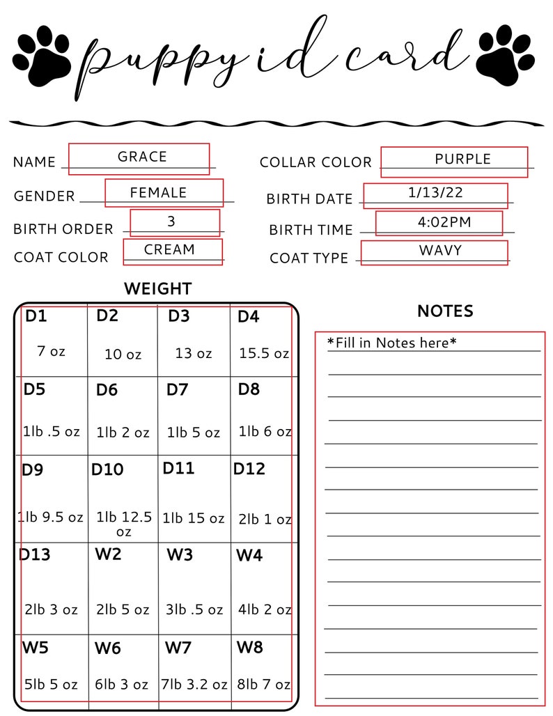 Puppy ID Card, Breeder Document, Instant Digital Download, Editable ...