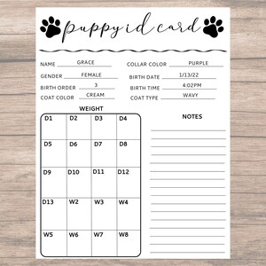 Puppy ID Card Breeder Document Instant Digital Download - Etsy