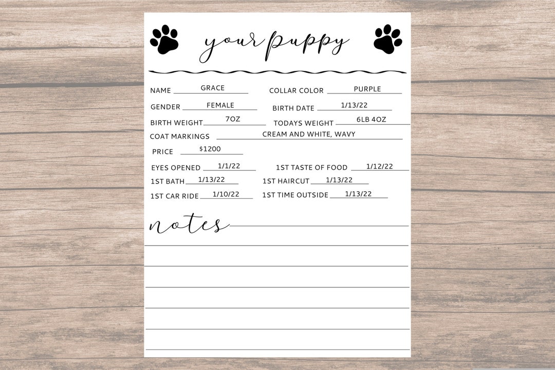 Your Puppy Details, Breeder Document, Instant Digital Download, Editable Template, Printable ...