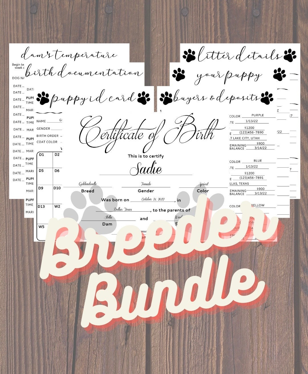 Paws Breeder Bundle, Breeder Document, Instant Digital Download ...