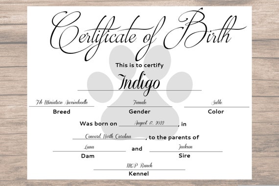 Certificado de nacimiento de cachorro de pata descarga - Etsy México