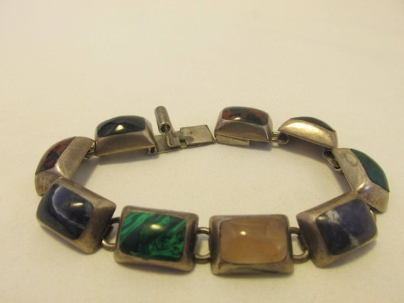 Sterling Silver 925 Mexico Bracelet Inlay Multi Color Stone | Etsy