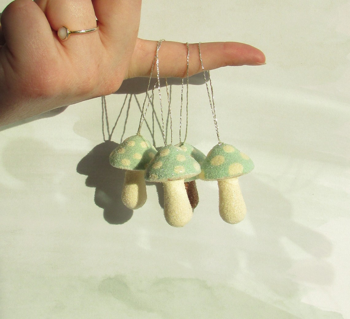 Vintage Old World Glittered Handpainted Mushroom Christmas Ornament ...