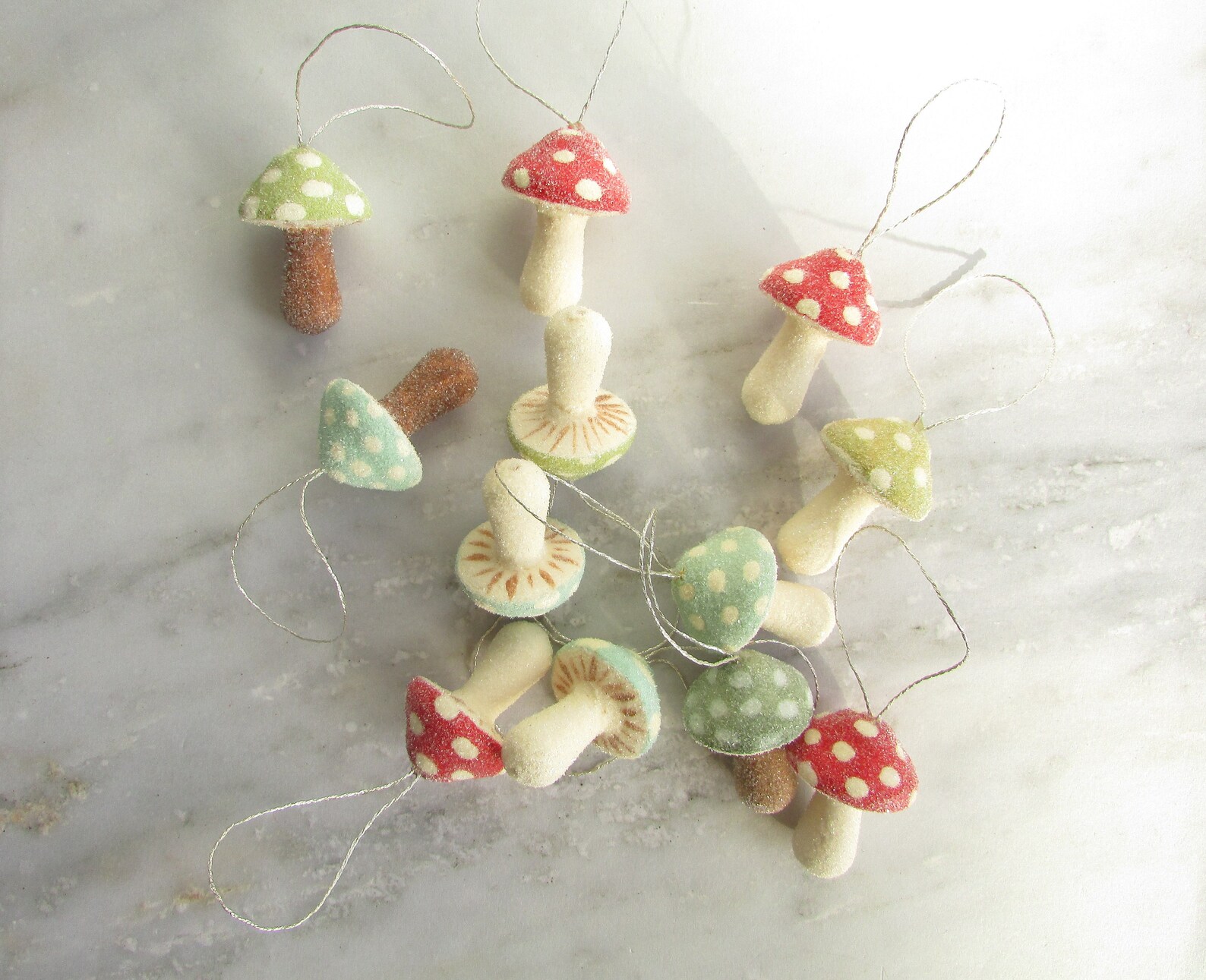 Vintage Old World Glittered Handpainted Mushroom Christmas Ornament ...