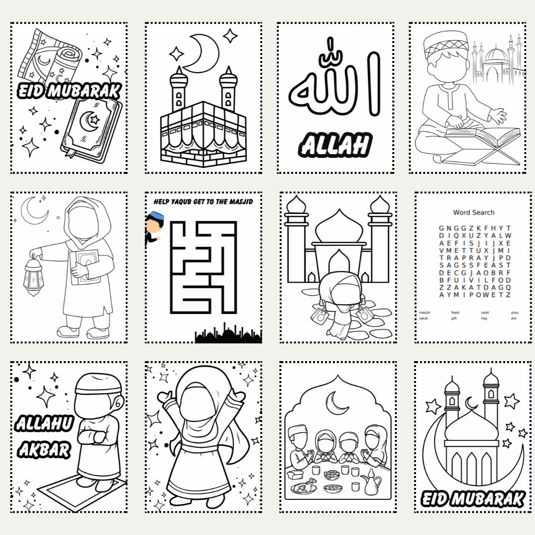 Eid Mubarak Coloring Page Set Instant Download, Kids Camp Coloring ...
