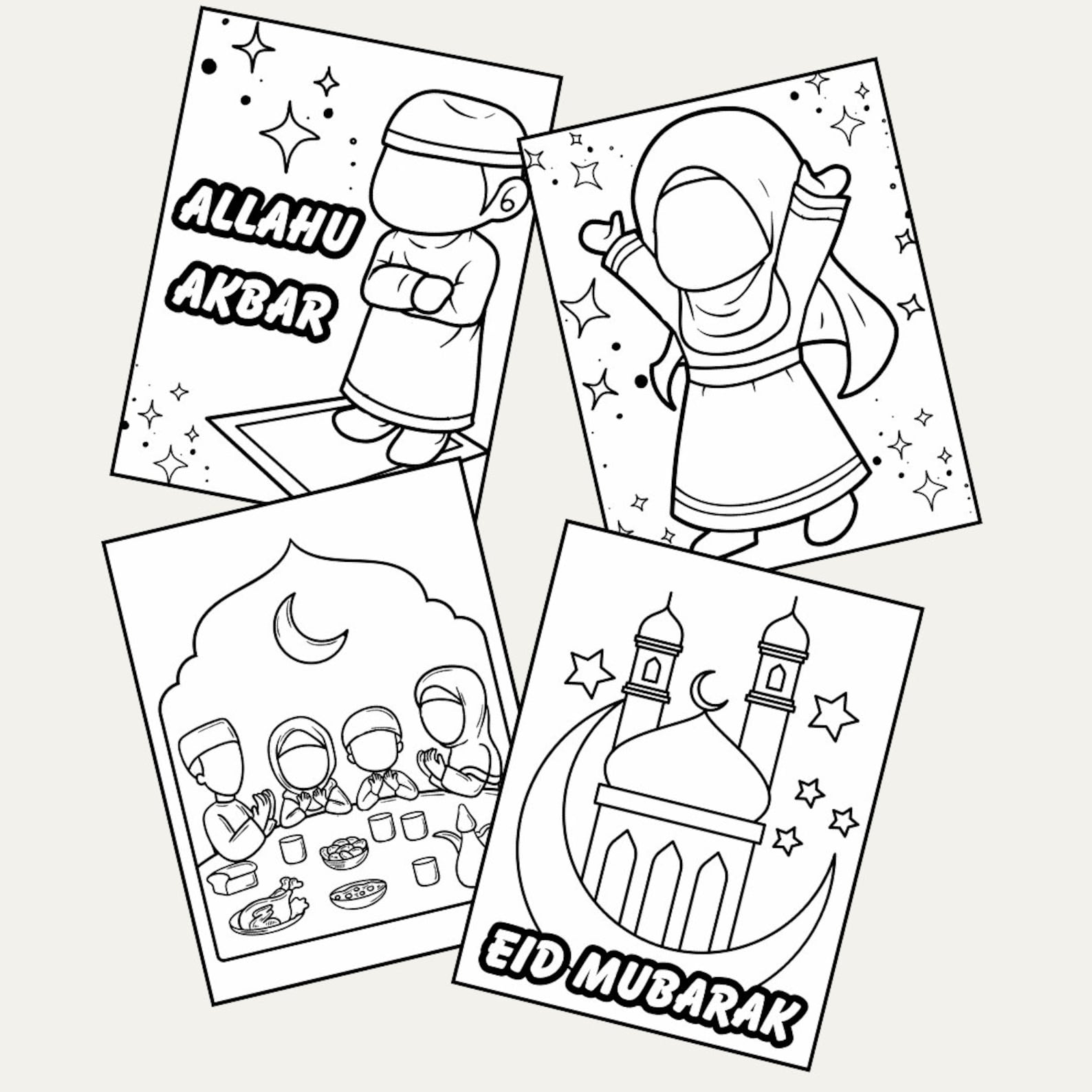 Eid Mubarak Coloring Page Set Instant Download, Kids Camp Coloring ...