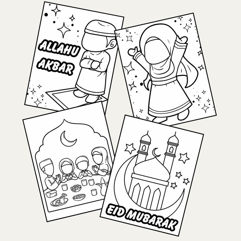 Eid Mubarak Coloring Page Set Instant Download, Kids Camp Coloring ...