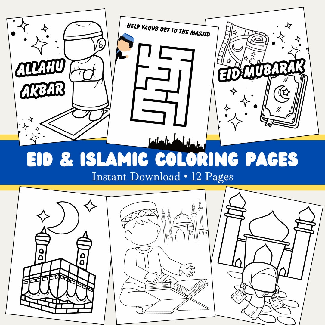 Eid Mubarak Coloring Page Set Instant Download, Kids Camp Coloring ...