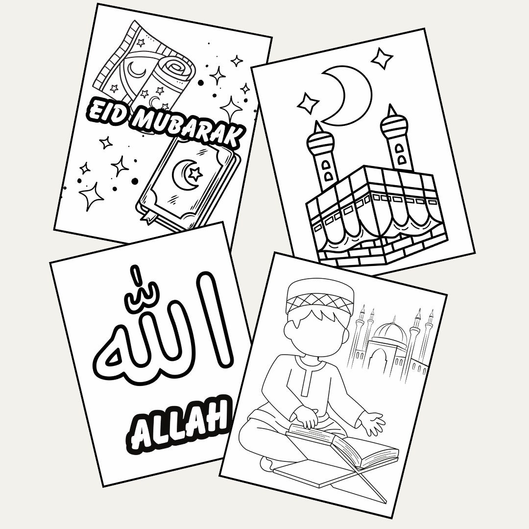 Eid Mubarak Coloring Page Set Instant Download, Kids Camp Coloring ...