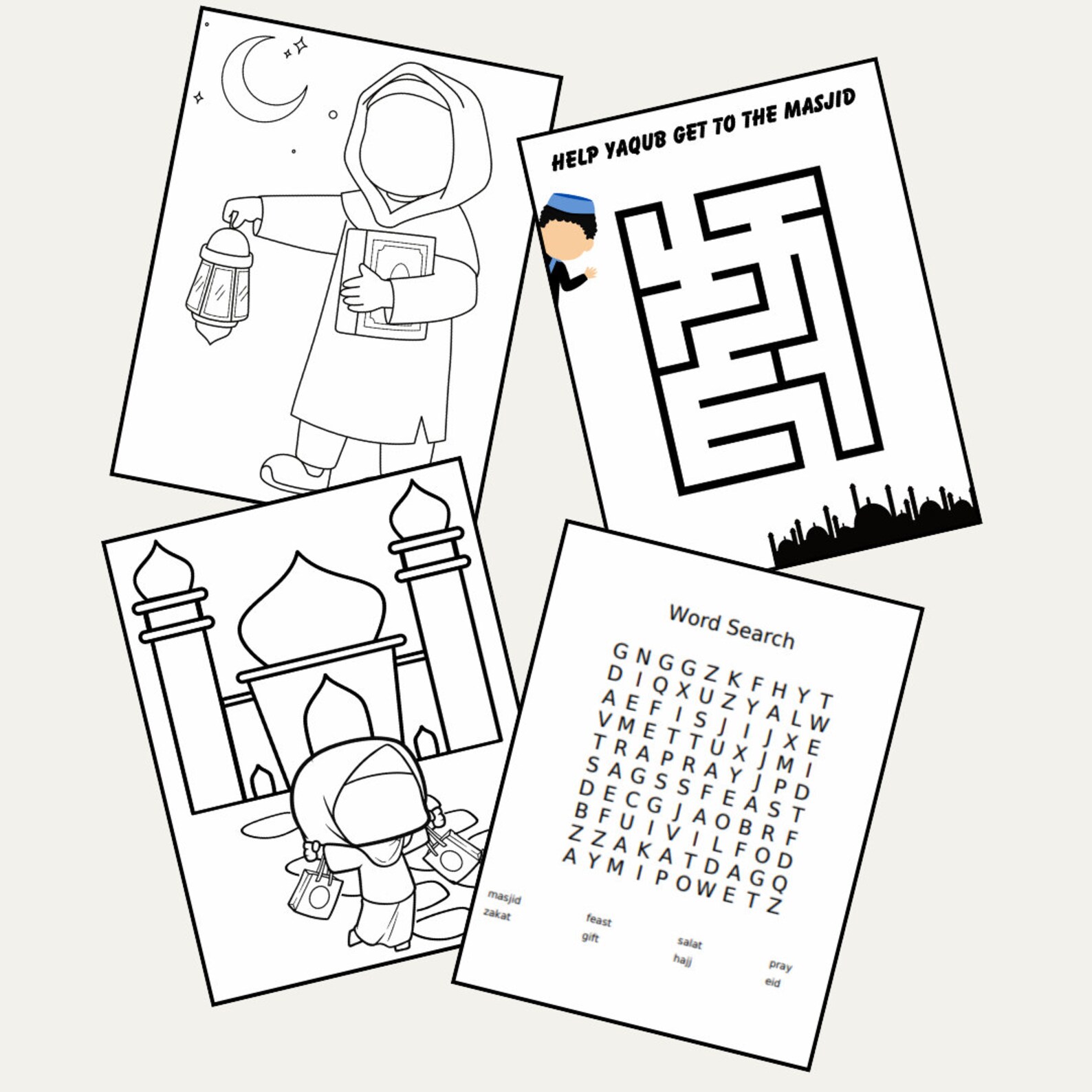 Eid Mubarak Coloring Page Set Instant Download, Kids Camp Coloring ...