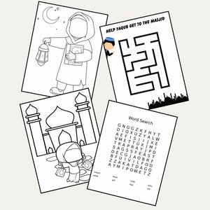 Eid Mubarak Coloring Page Set Instant Download, Kids Camp Coloring ...