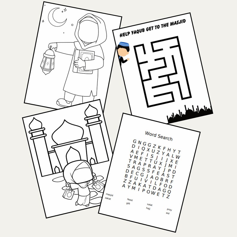 Eid Mubarak Coloring Page Set Instant Download, Kids Camp Coloring ...