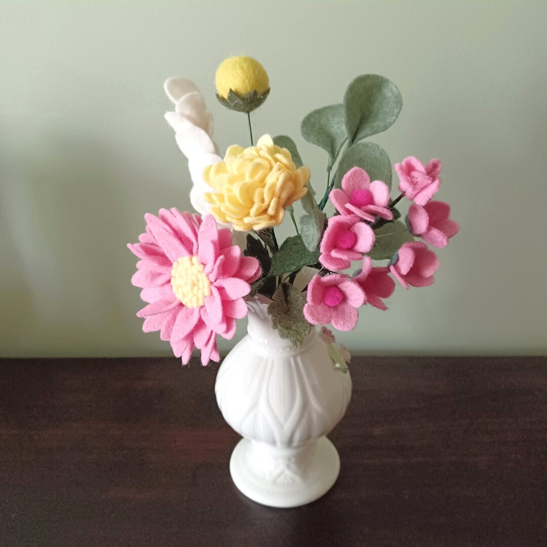 Felt Flower Bouquet, 001, Handmade Flowers, Birthday Gift, Wool Blend ...