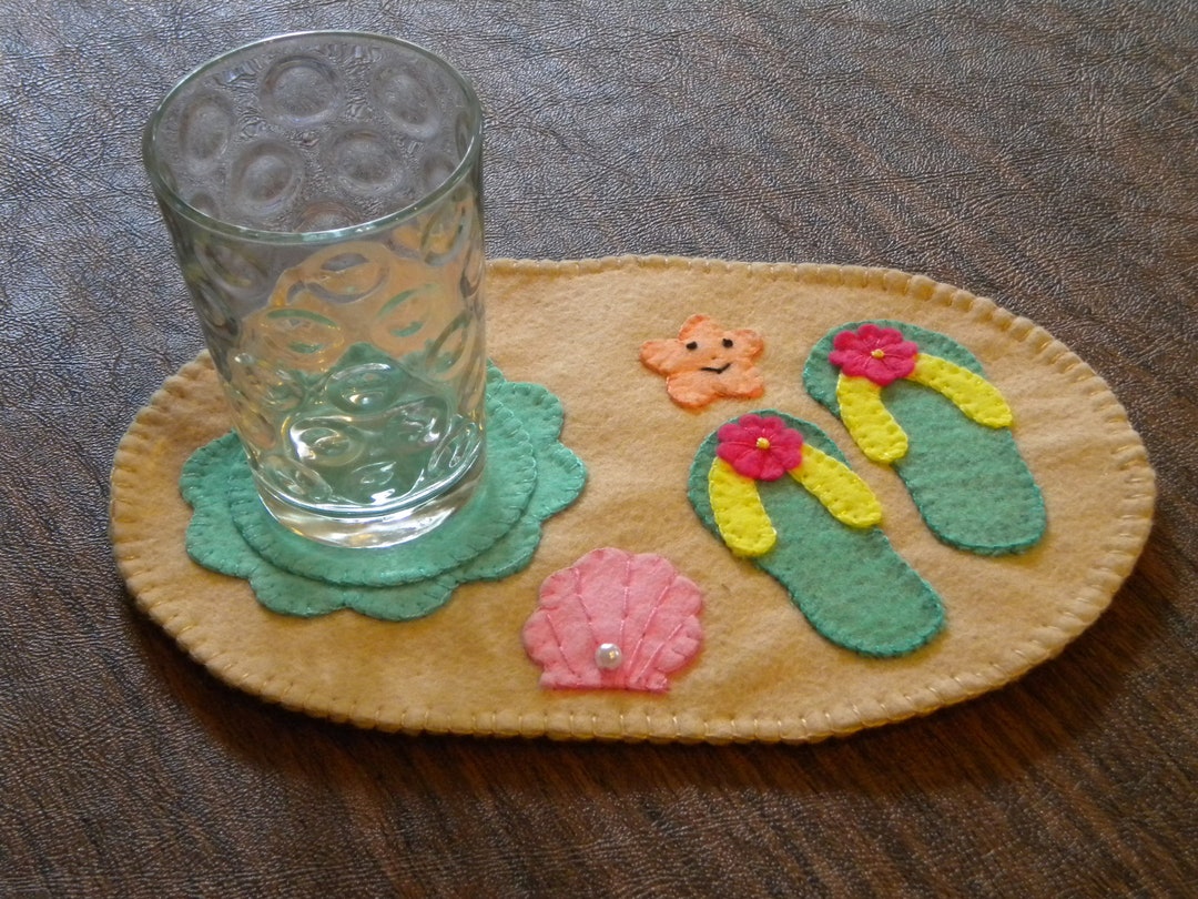 Mug Rug, Flip Flops, Mug Rug, Candlemat, Votive Cup Mat, Primitive - Etsy