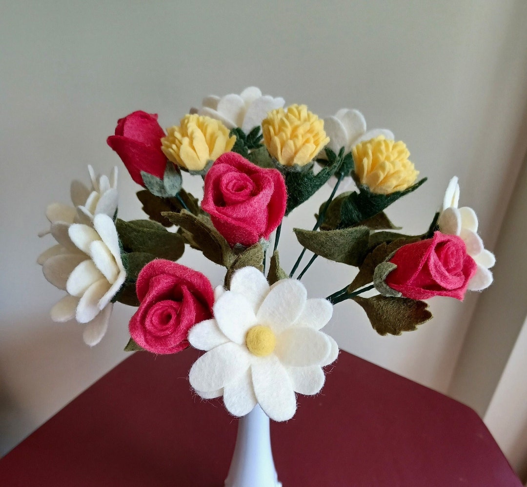 Spring Flowers, Everlasting Felt Flowers, Rose Buds, Daisies, Pom Pom ...