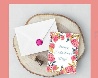 Floral Valentine's Day Card printable - Etsy