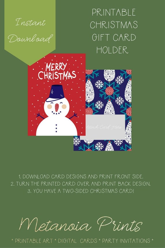 Merry Christmas Snowman Card Gift Card Holder Instant Digital | Etsy