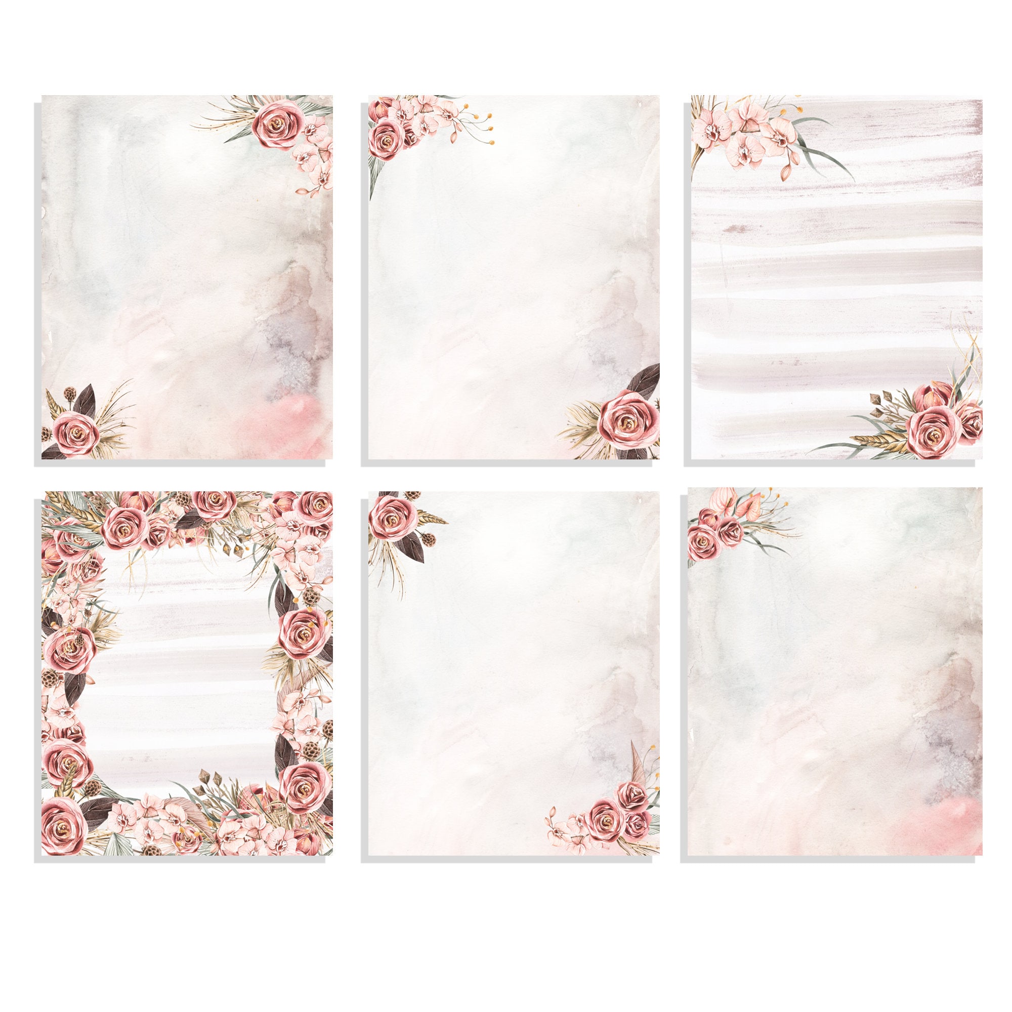 Printable Floral Stationery Paper Set of 6 Instant Digital | Etsy