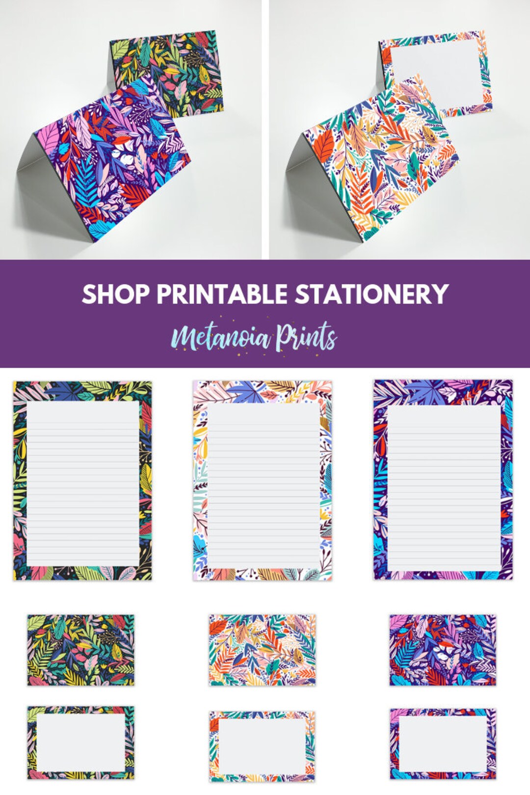 Printable Tropical Stationery Paper Set of 4 Notecards Instant Digital ...