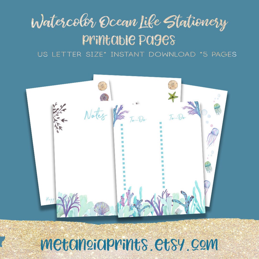 Stationery Set Ocean Life Instant Digital Download to Do List Printable ...