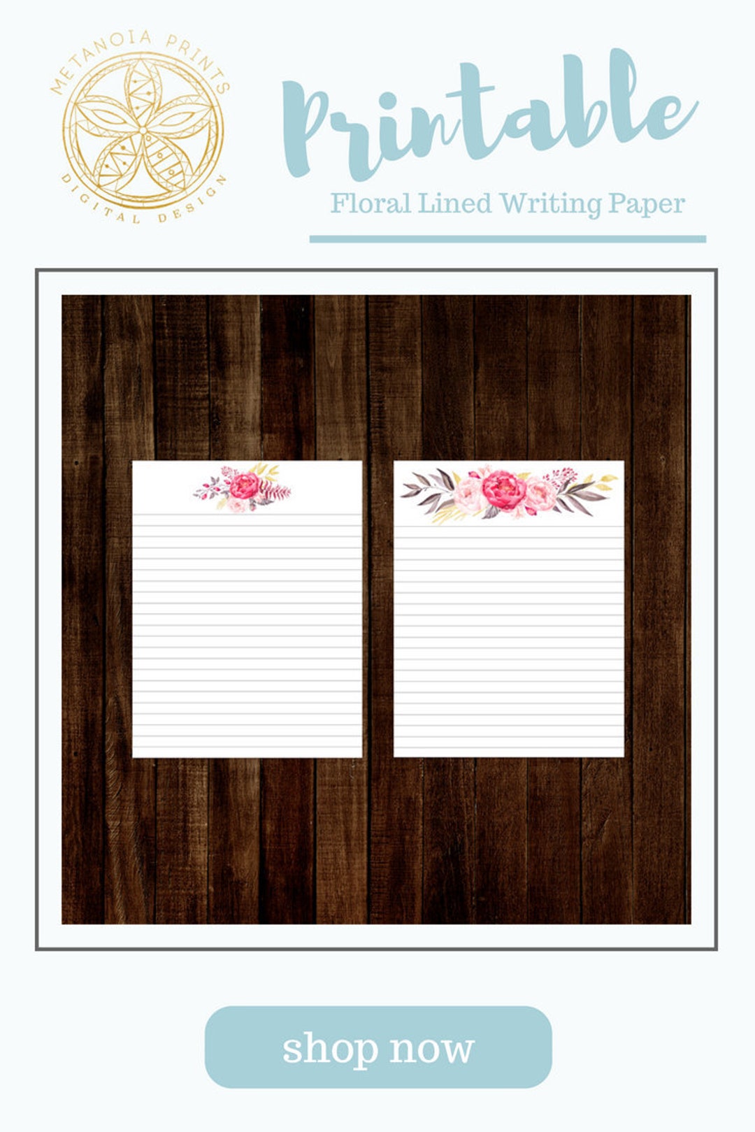 Watercolor Floral Lined Writing Paper (digital Download) - Etsy