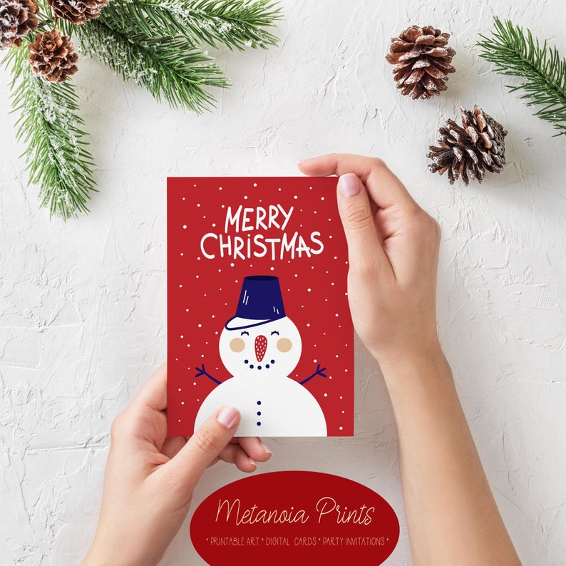 Merry Christmas Snowman Card Gift Card Holder Instant Digital - Etsy