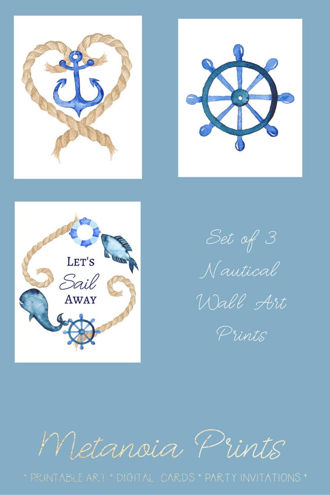 Nautical Printable Gallery Wall Art Set of 3 Downloadable | Etsy