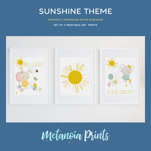 Printable Sunshine Theme Wall Art Set of 3 Downloadable Prints Cute ...