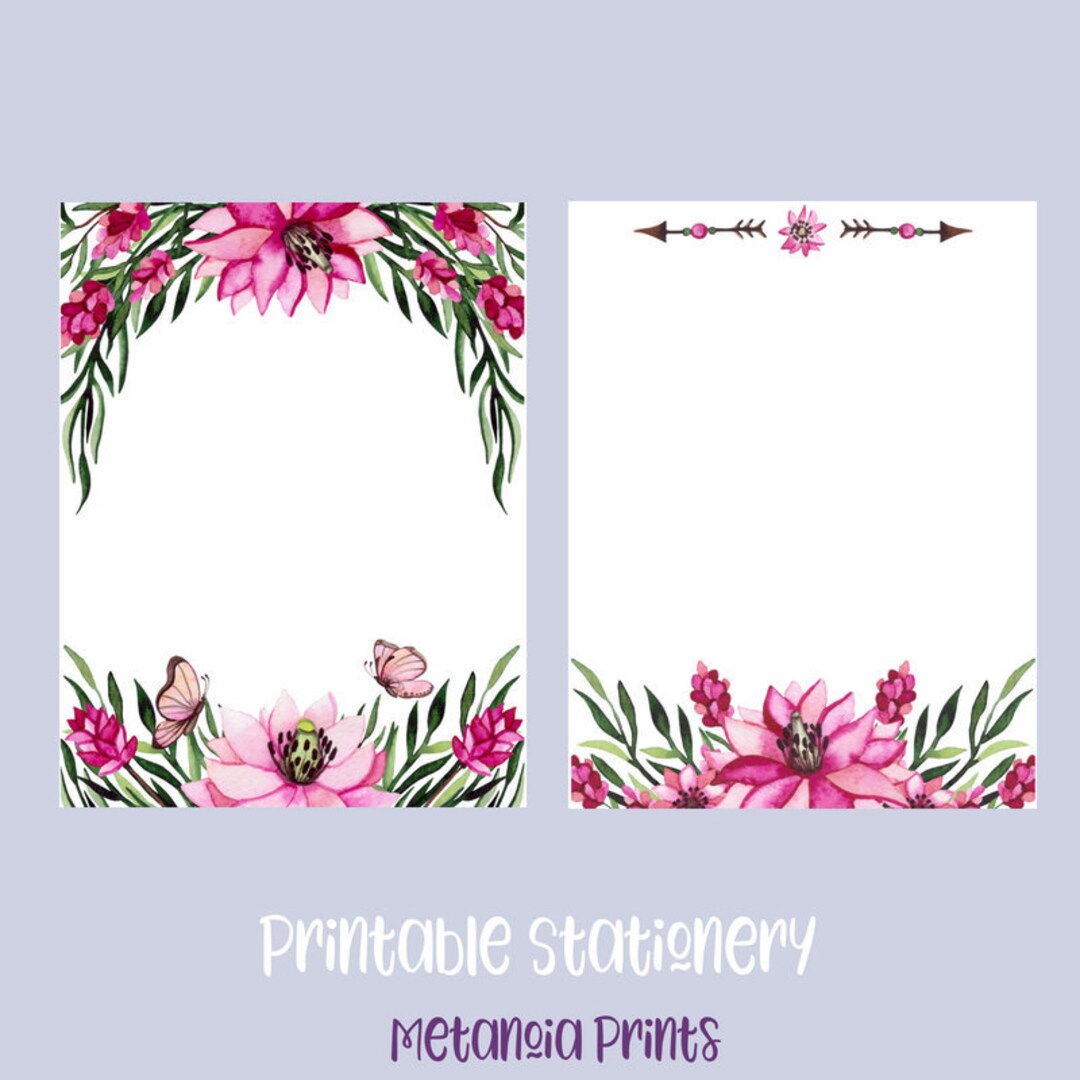 Printable Stationery Digital Pink Floral Butterfly Stationary Papers ...