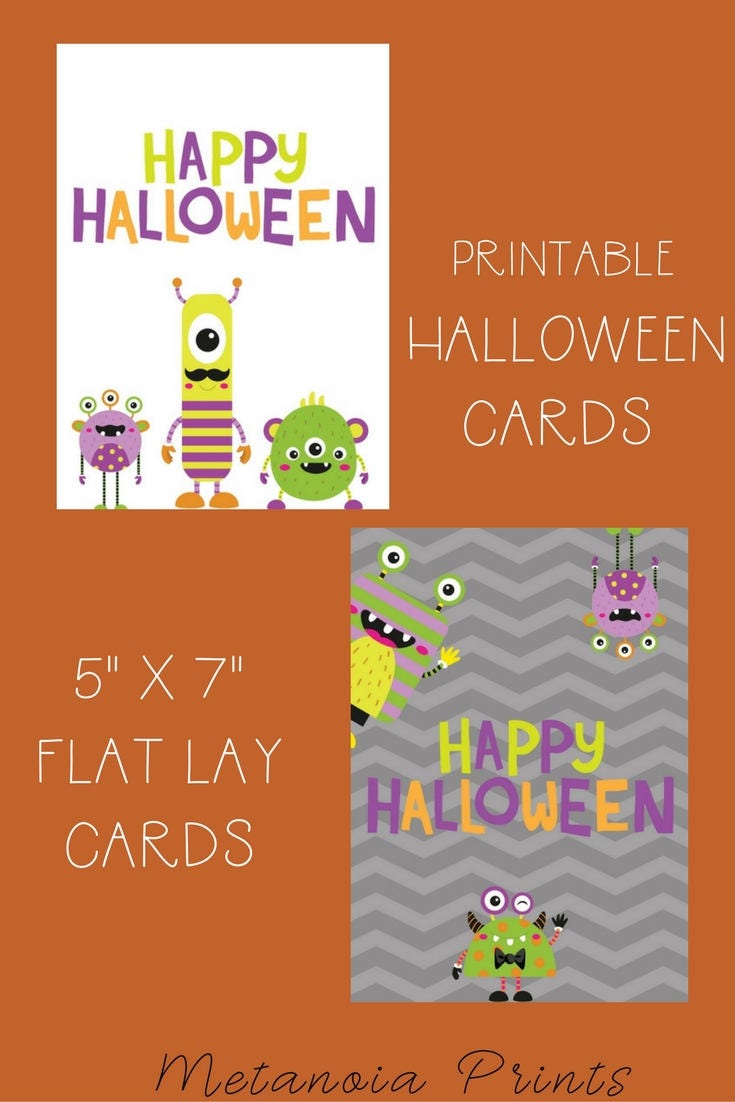 Halloween Printable Cards Instant Digital Download Halloween | Etsy
