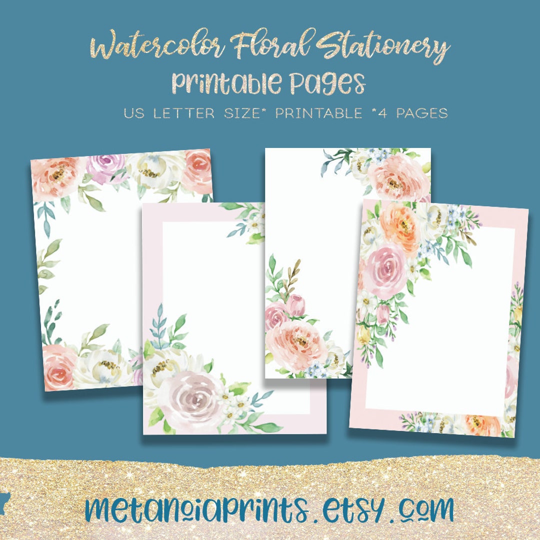 Printable Floral Stationery Paper Set of 4 Instant Digital - Etsy