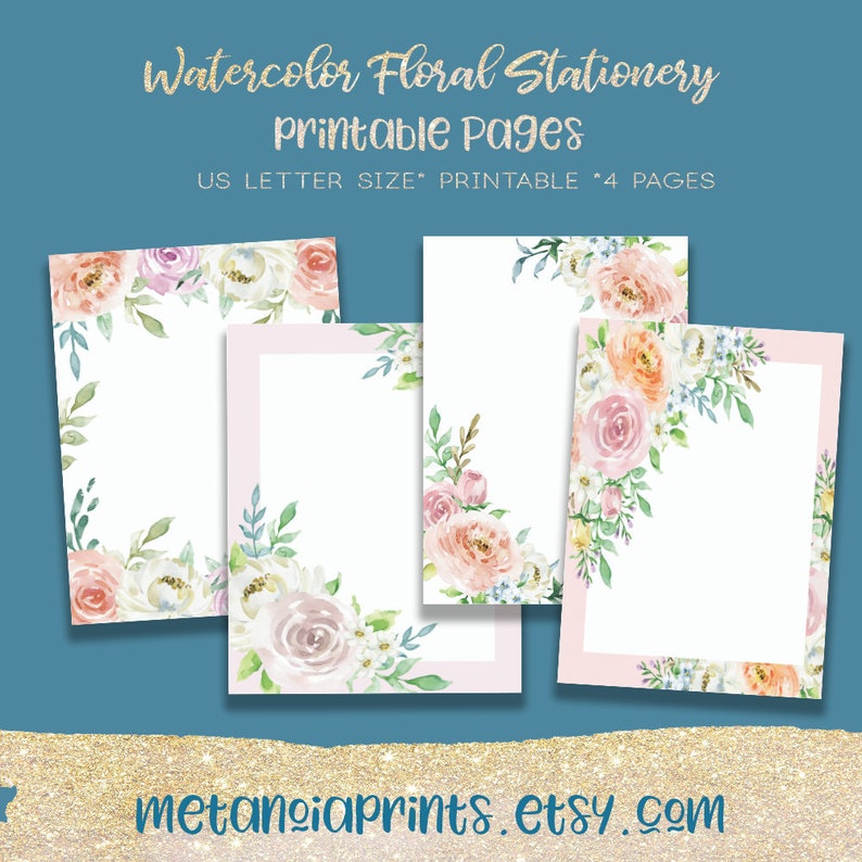 Printable Floral Stationery Paper Set of 4 Instant Digital - Etsy