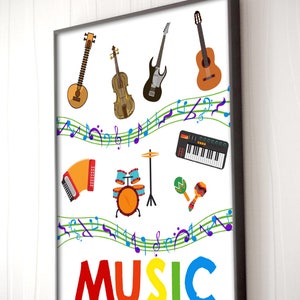 Music Instruments Printable Wall Art Music Classroom Kids Room Decor ...
