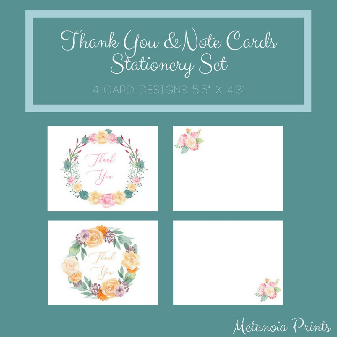 Thank You Cards Note Cards Printable Postcards Digital - Etsy
