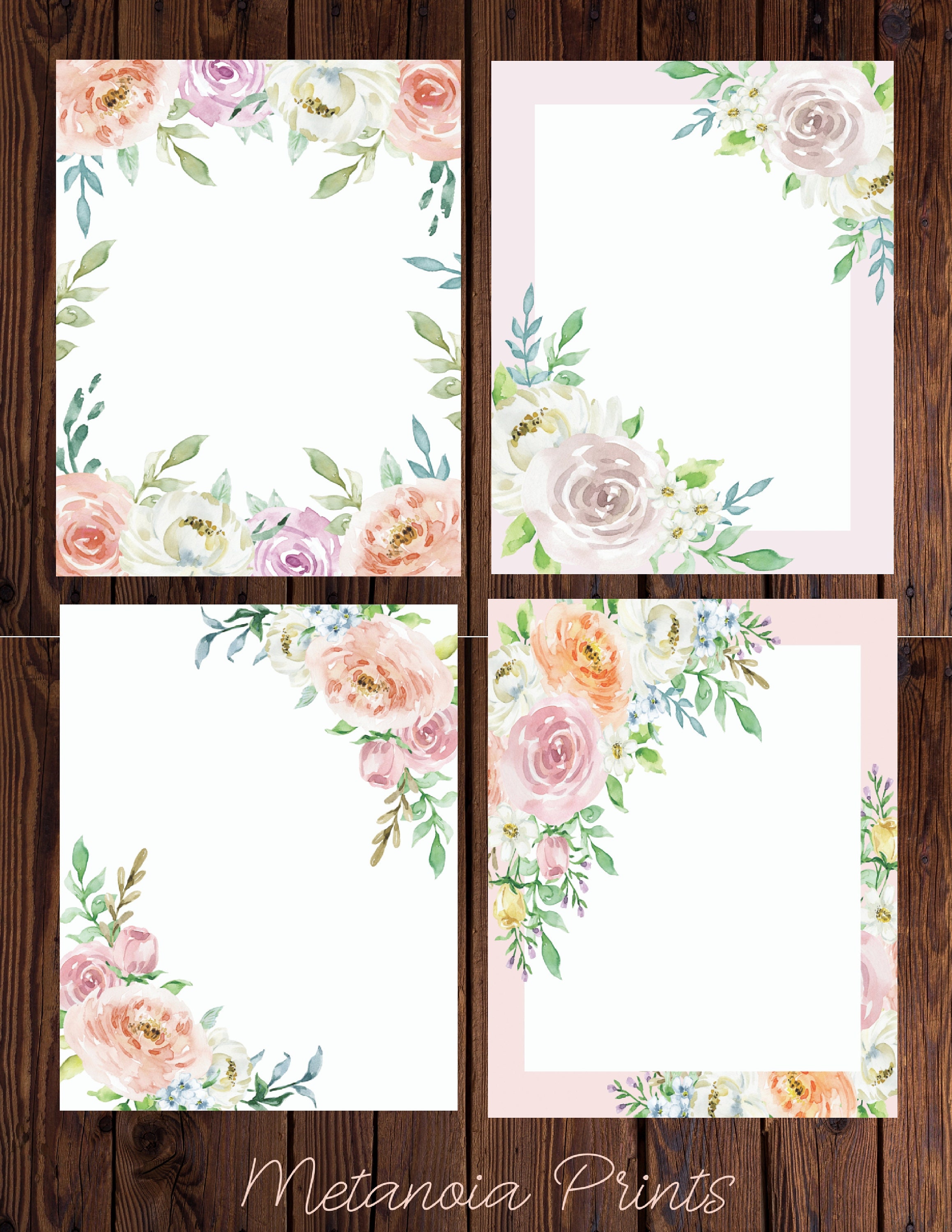 Printable Floral Stationery Paper Set of 4 Instant Digital - Etsy