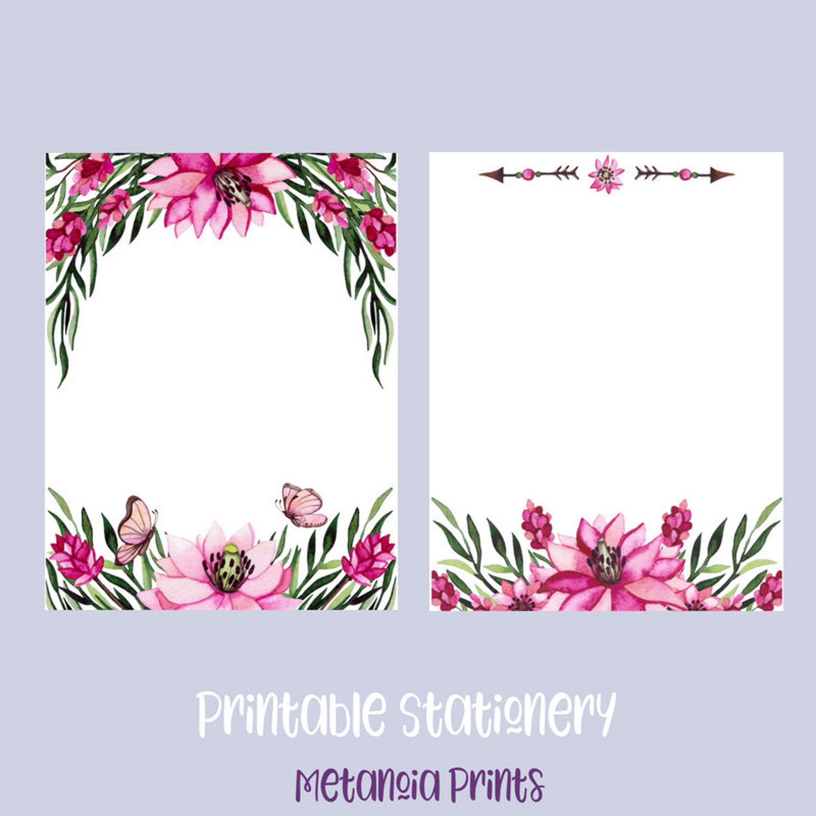 Printable Stationery Digital Pink Floral Butterfly Stationary Papers ...