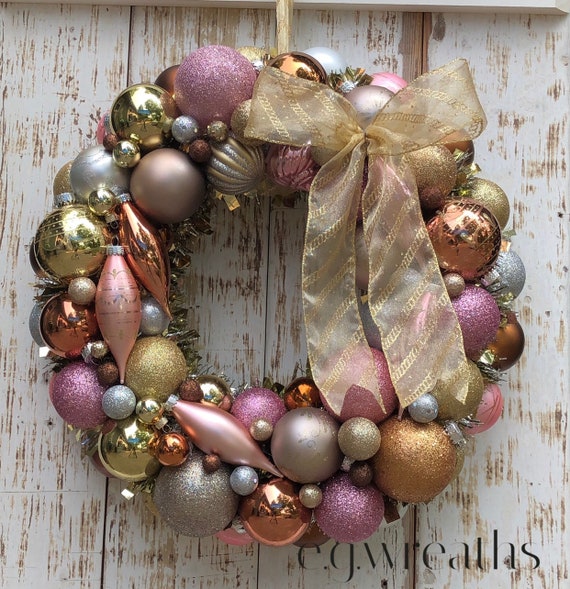 Pink Ornament Wreath Pink Wreath Holiday Wreath Baby | Etsy