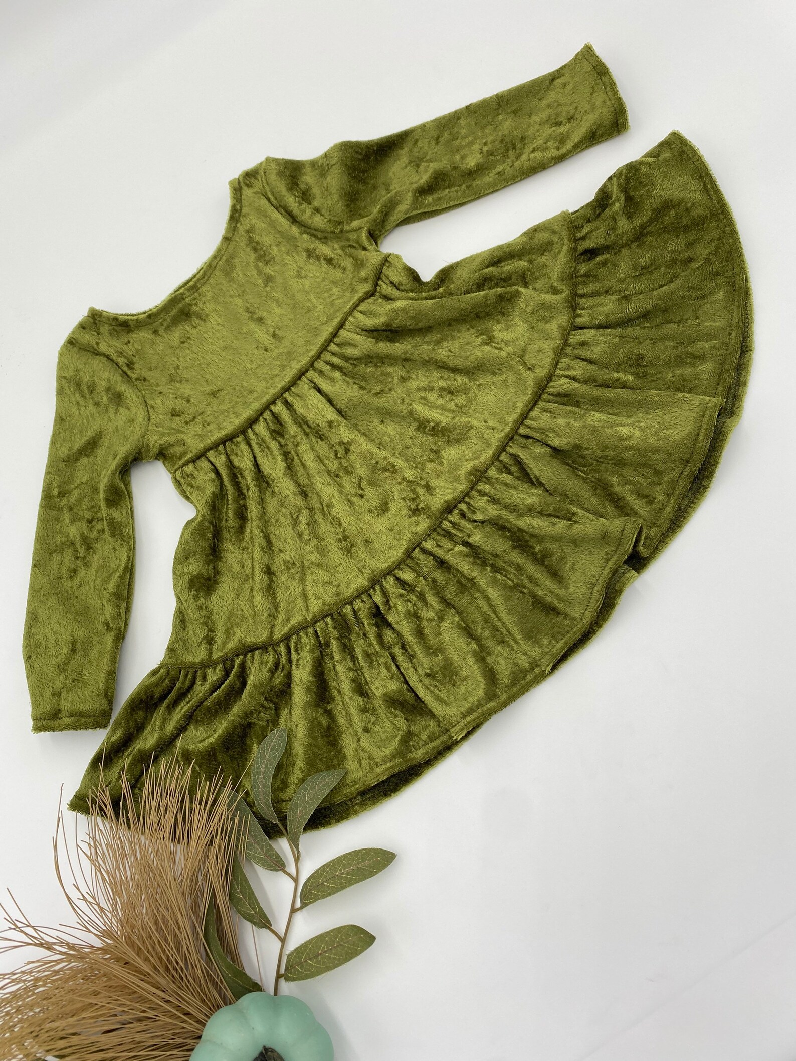 Velvet Dress, Green Girl Velvet Dress, Children Evening Gown, Flower ...